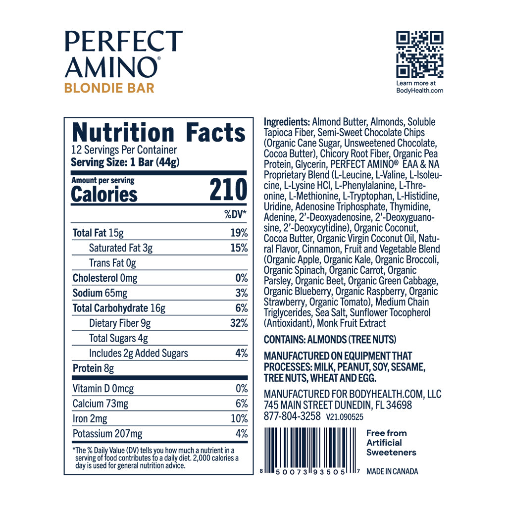 BodyHealth PerfectAmino Vegan Protein Snack Bars in Blondie or Brownie ...