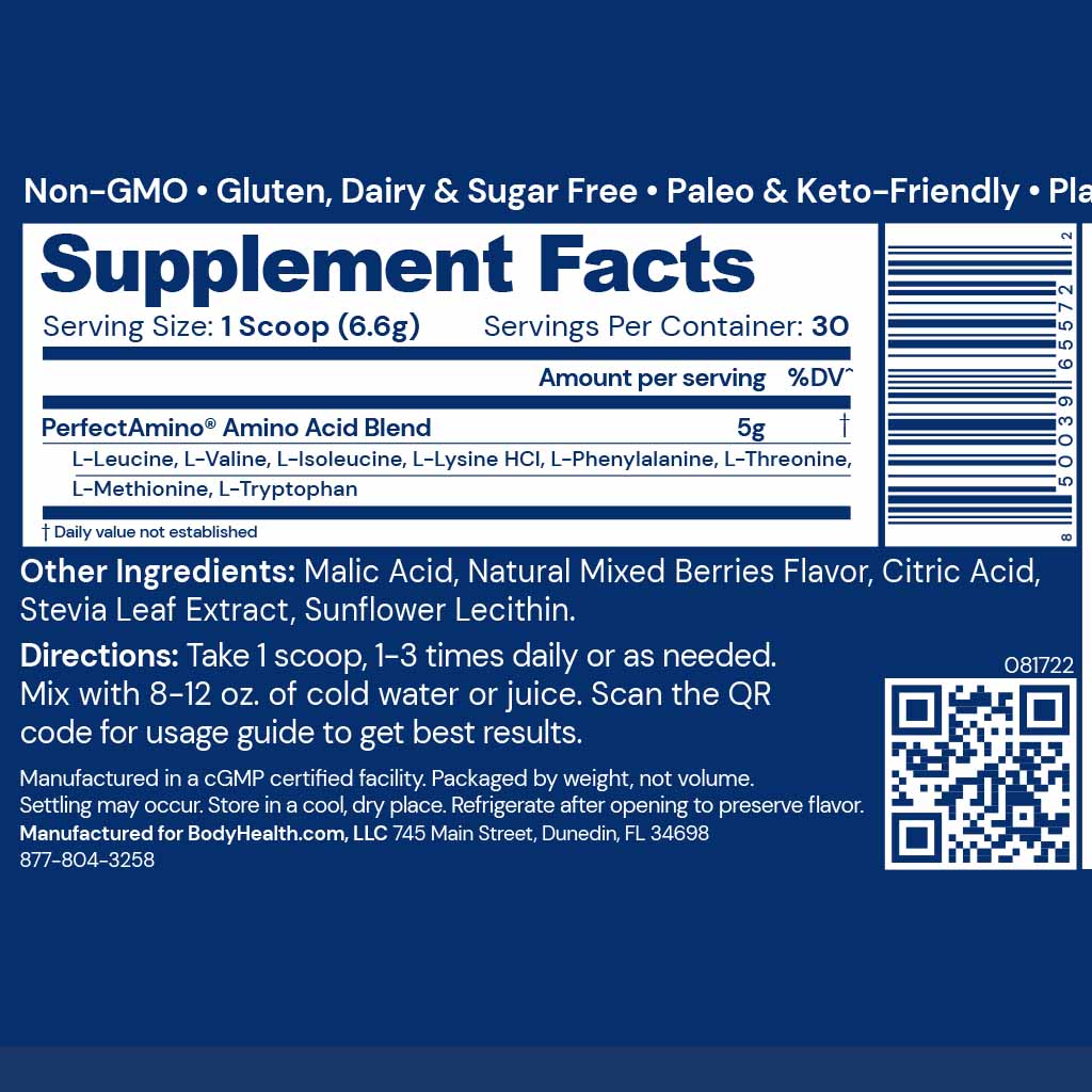 PerfectAmino EAA BCAA Essential Amino Acid Natural Lime Drink Powder ...