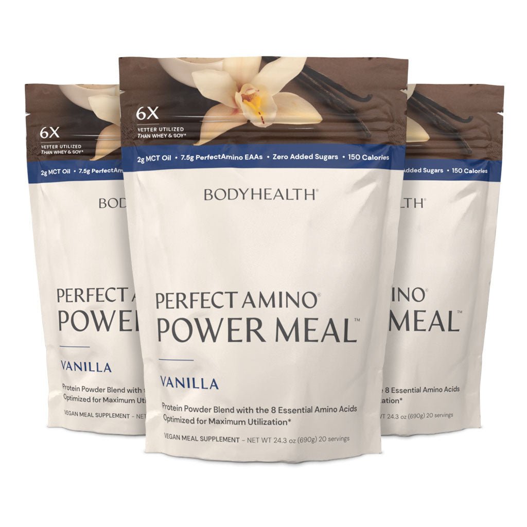 PerfectAmino PowerMeal Shake MCT Oil CARB10 Vegan EAA BCAA, 2 Flavors ...